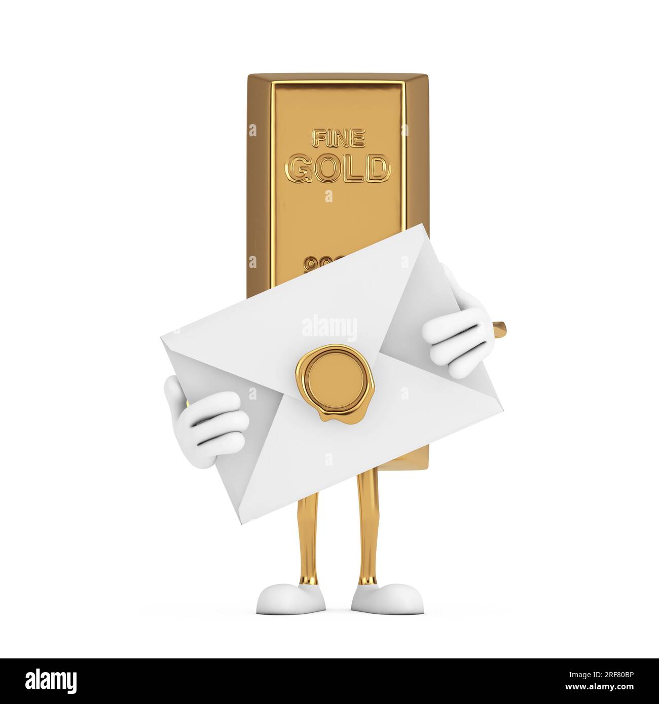 Golden Bar Cartoon Person Character Mascot with White Blank Envelope on ...
