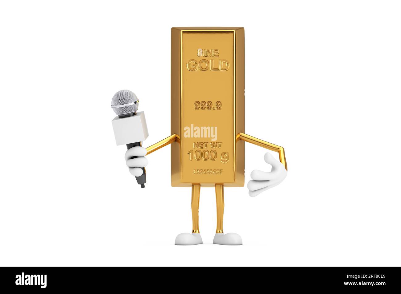 Golden Bar Cartoon Person Character Mascot with Modern Chrome ...