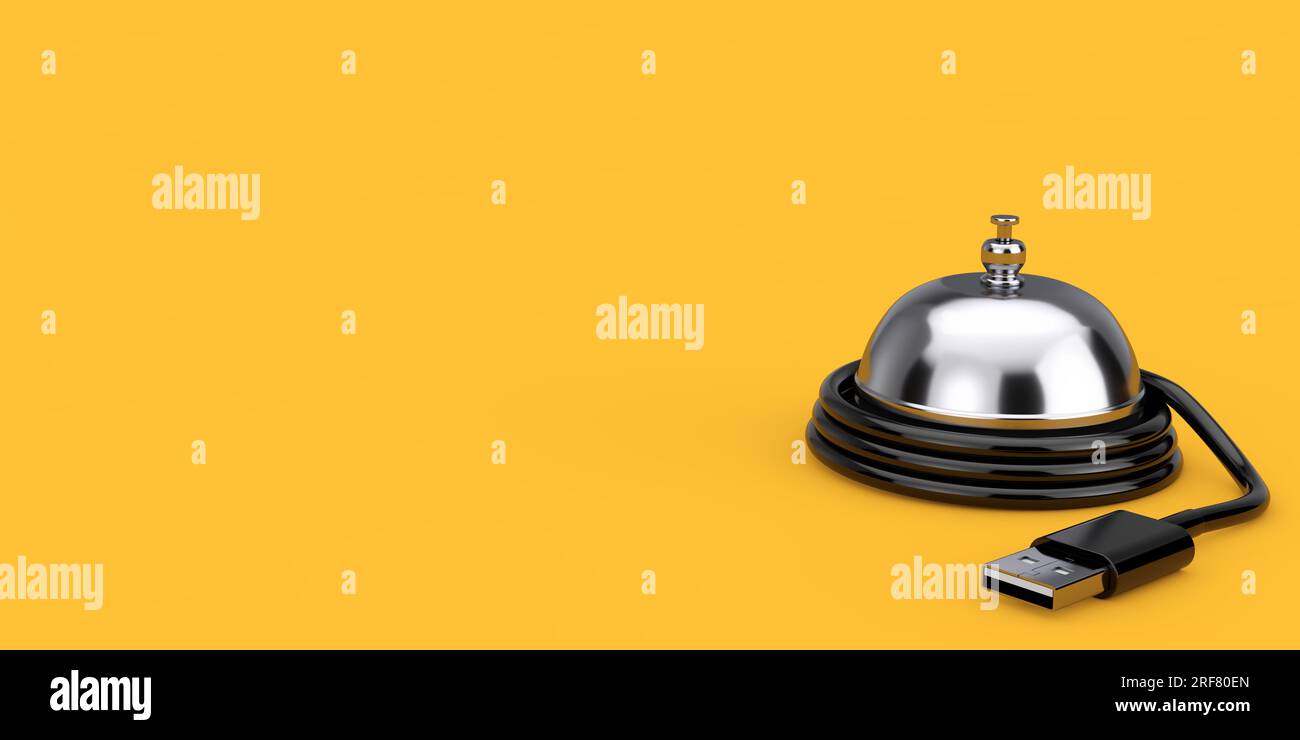 Service Ring Bell with USB Cable on a yellow background. 3d Rendering ...