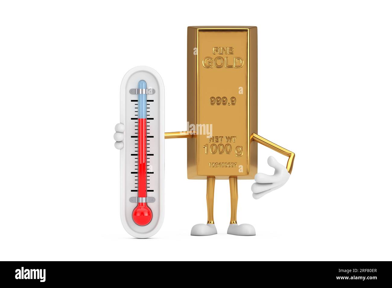 Golden Bar Cartoon Person Character Mascot with Outdoor Thermometer on ...