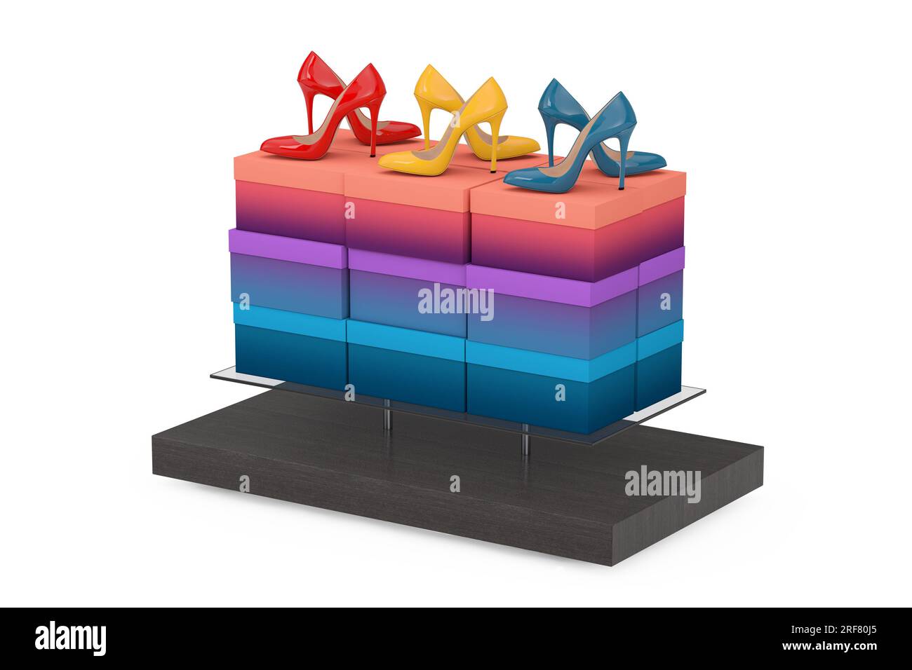 Store Product Display Showcase Rack Shelves with Woman Shoe Boxes and ...