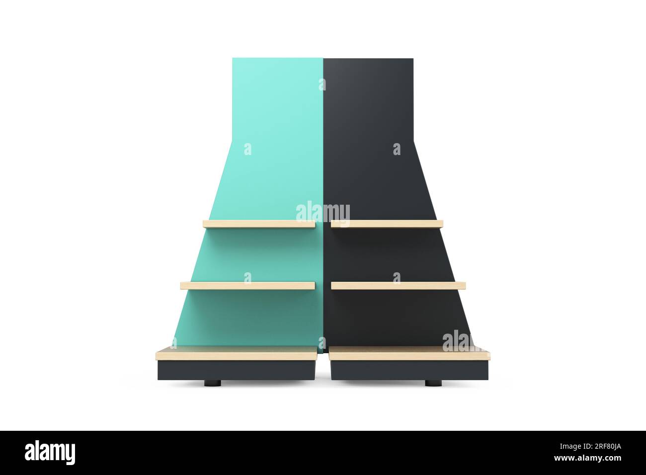 Empty Wooden Store Product Display Showcase Rack Shelves on a white ...