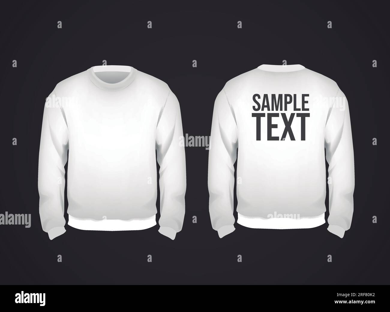 White men's sweatshirt template with sample text front and back view ...