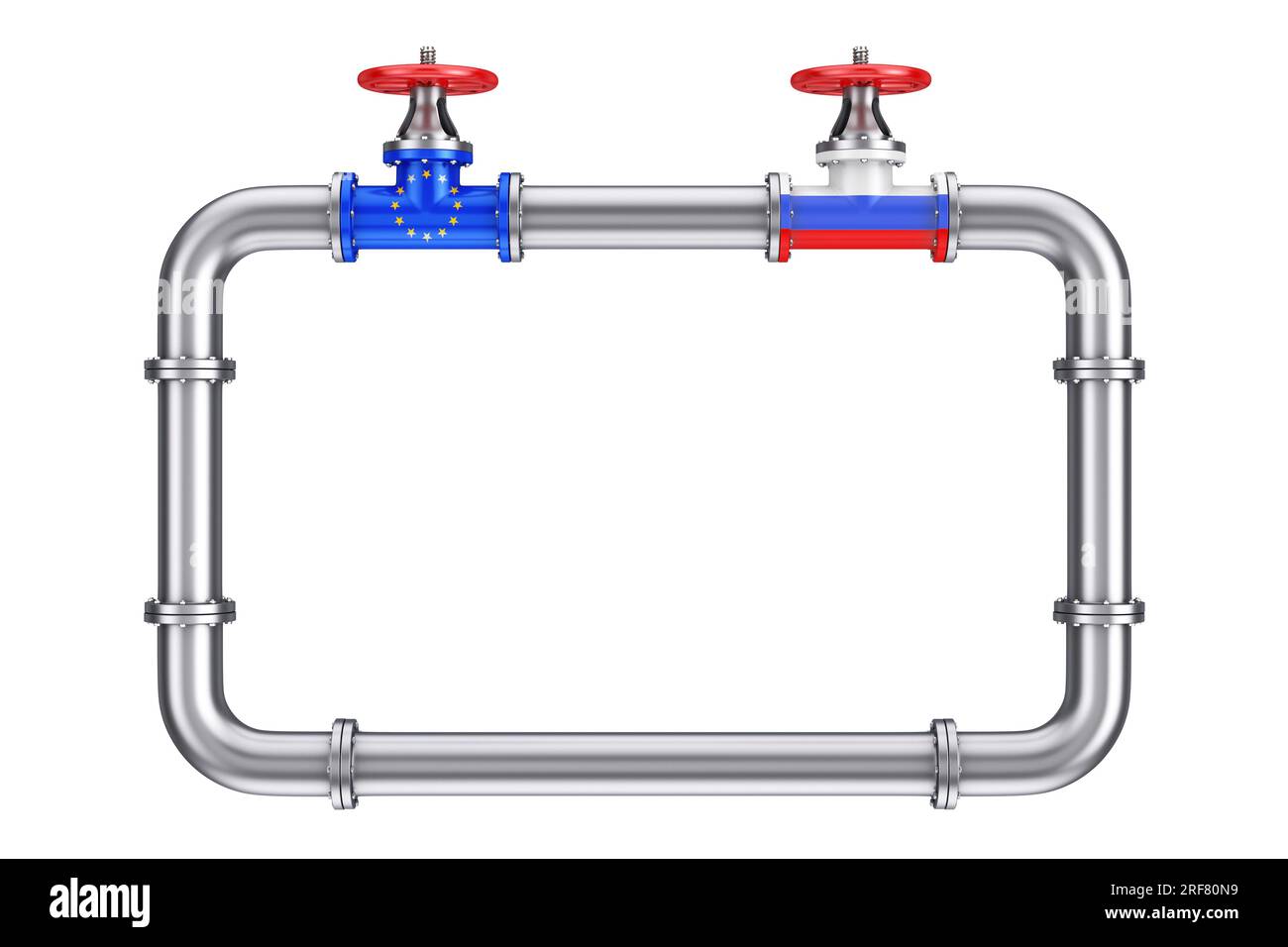 The Gas Pipeline with Valves and Flags of European Union and Russia ...