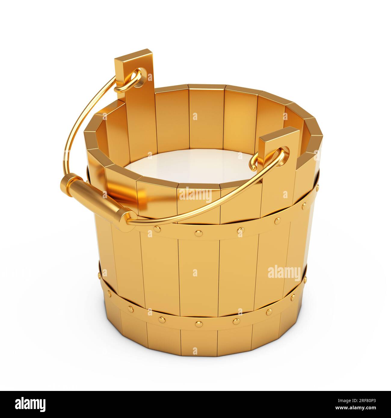 Golden Bucket Filled with Fresh Milk on a white background. 3d ...