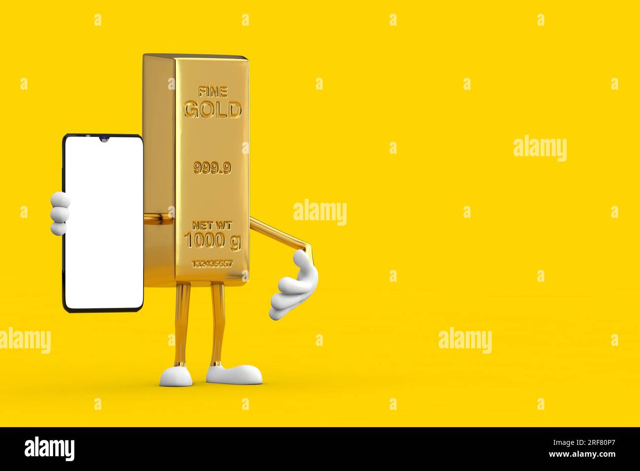Golden Bar Cartoon Person Character Mascot and Modern Mobile Phone with ...