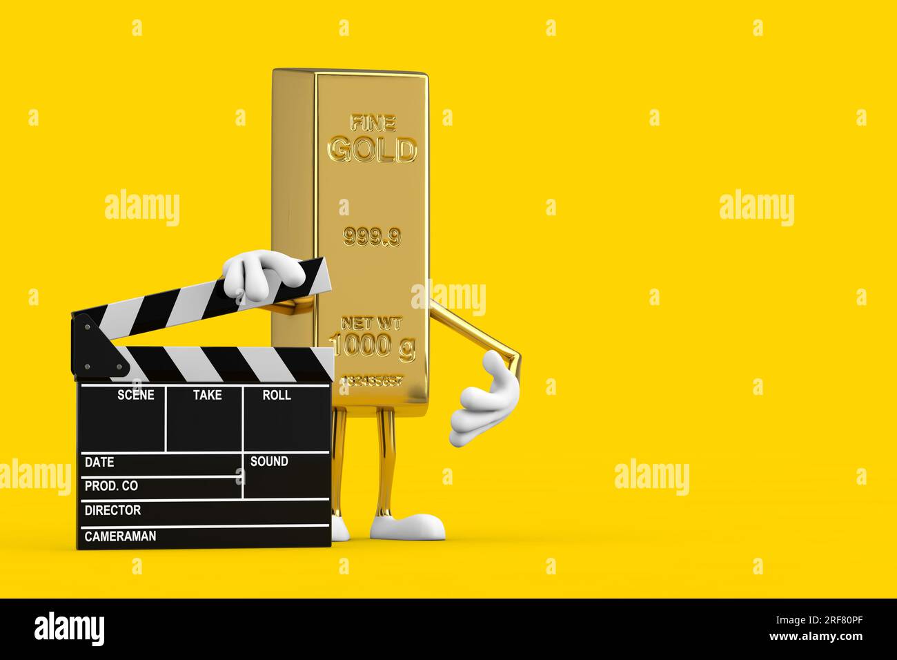 Golden Bar Cartoon Person Character Mascot with Movie Clapper Board on ...