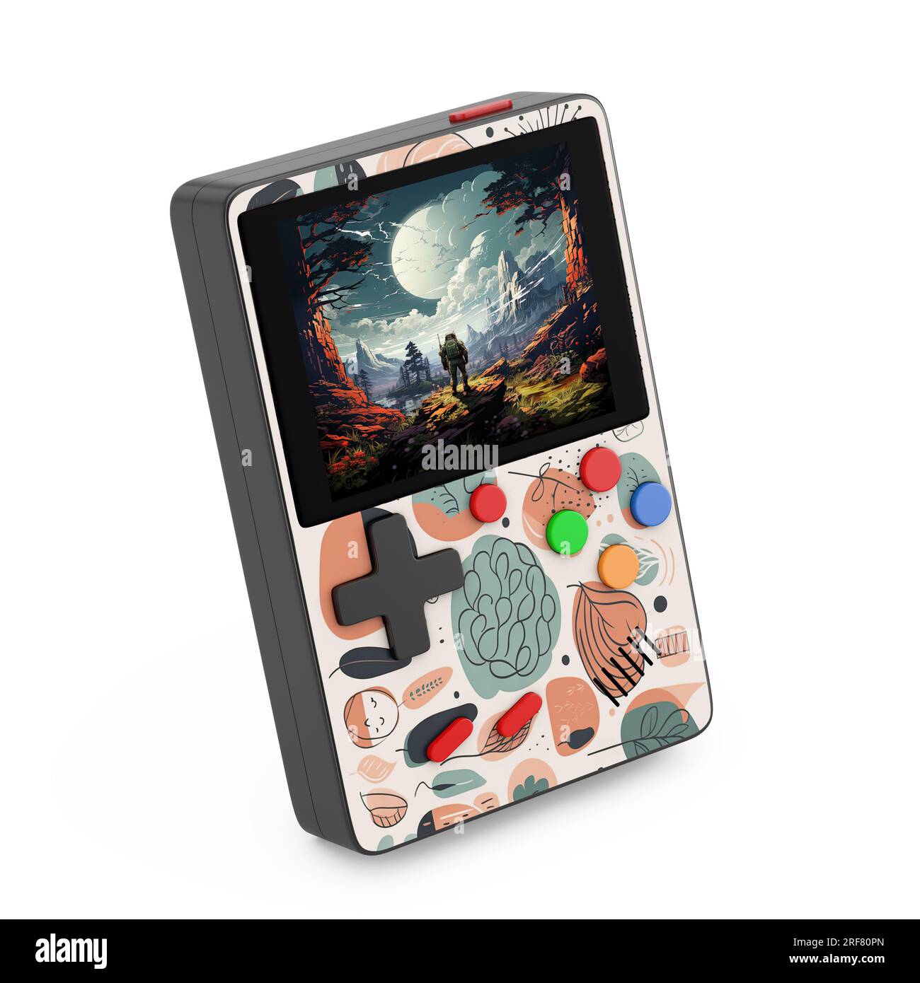 Retro Geek Gaming Gamepad with Abstract Video Game on the Screen on a ...