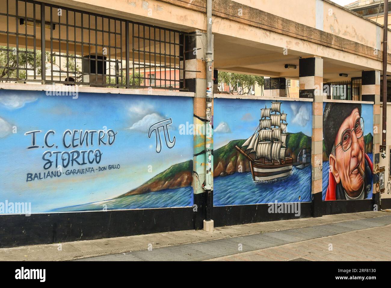 Mural dedicated to Don Gallo on a wall of the Luzzati Gardens in the ...