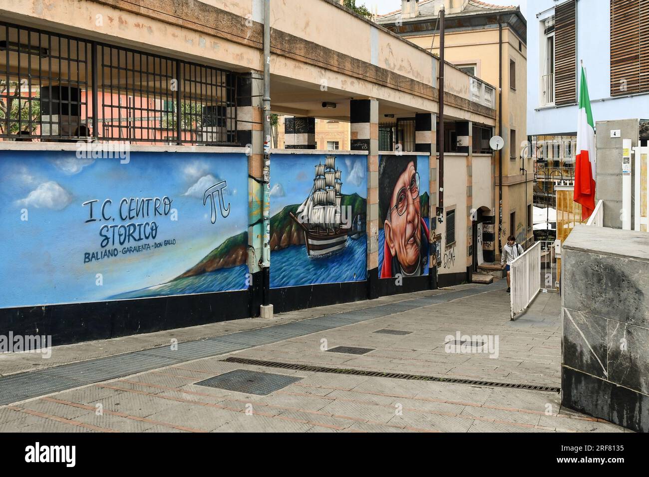 Mural dedicated to Don Gallo on a wall of the Luzzati Gardens in the ...