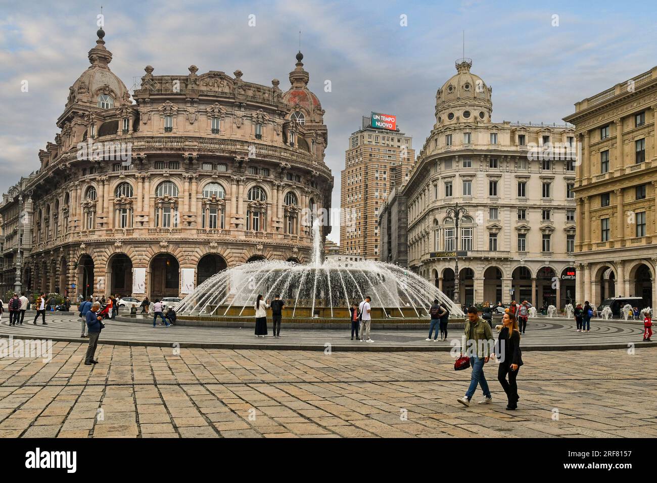 Piazza De Ferrari, the main square of Genoa, with the great bronze ...