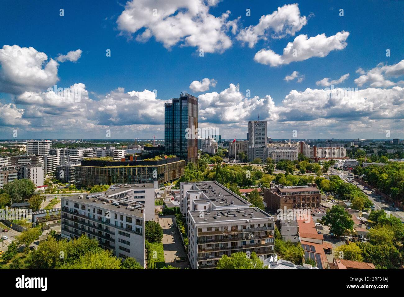 Warsaw, drone, bird view, aerial, city, urban, street, building, roof ...