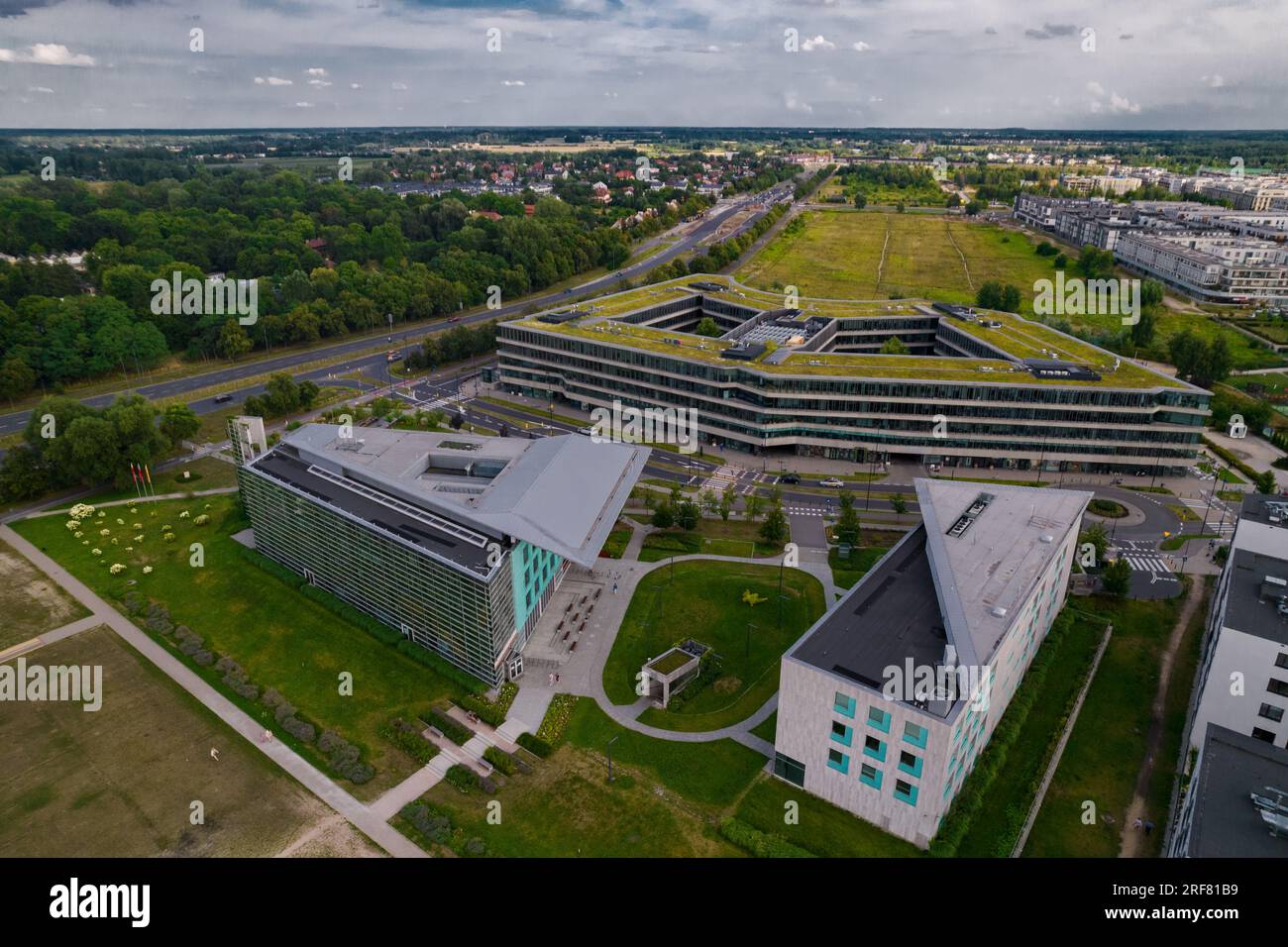 Warsaw, drone, bird view, aerial, city, urban, street, building, roof ...