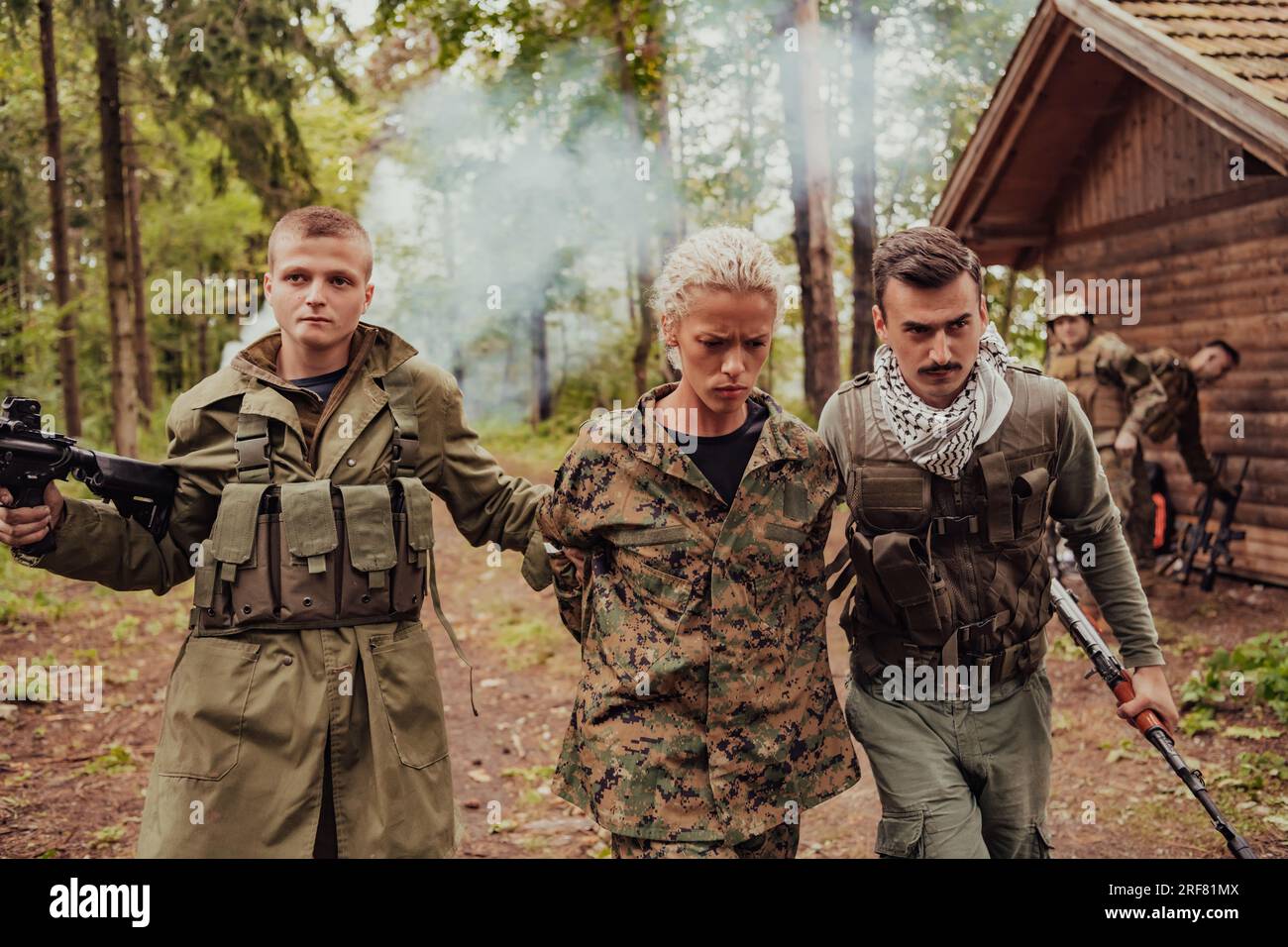 Terrorists was capture alive woman soldier and interrogation her on ...