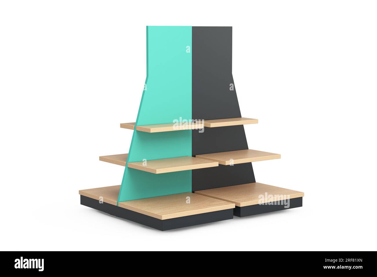 Empty Wooden Store Product Display Showcase Rack Shelves on a white ...