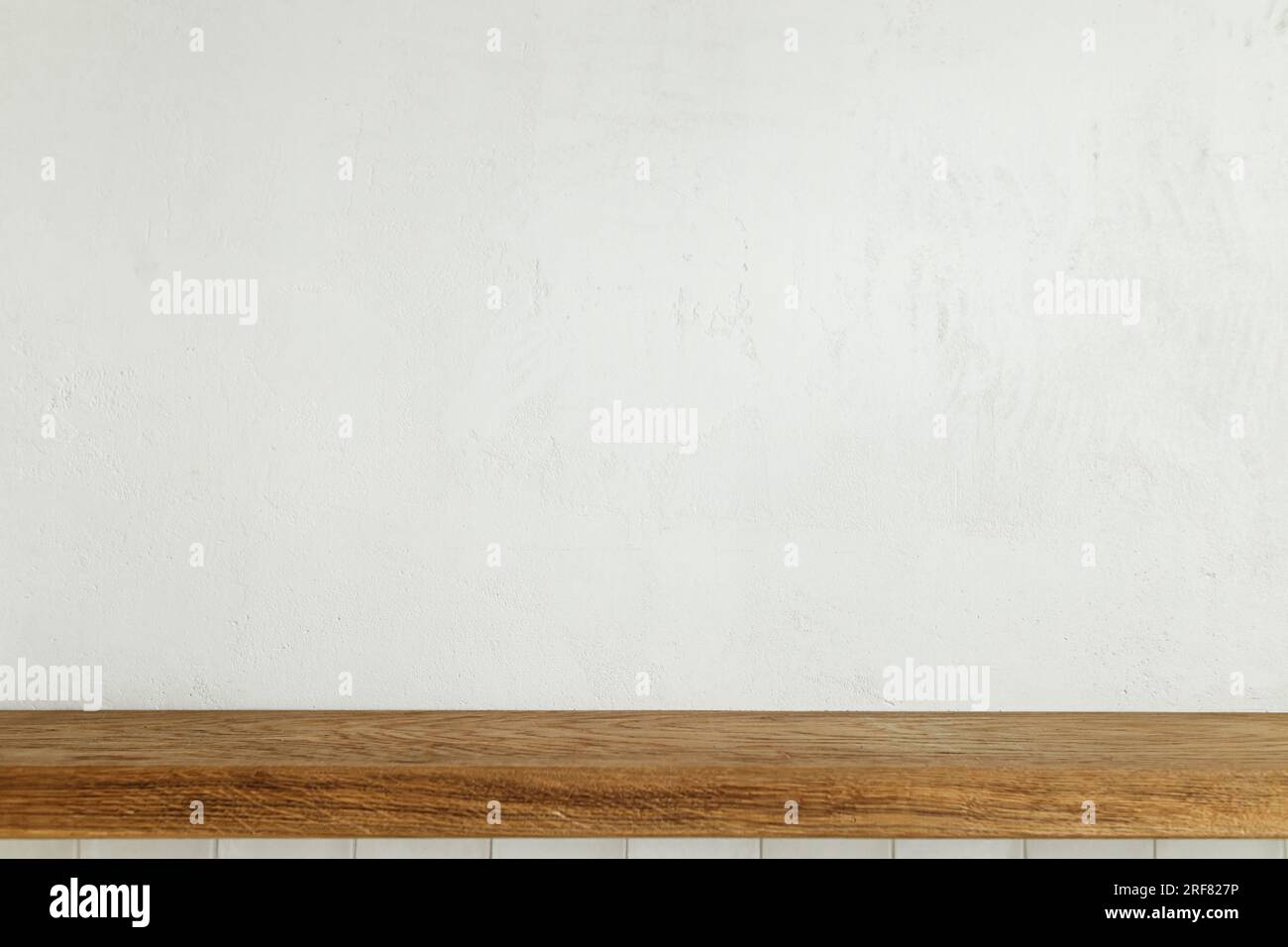 Wooden shelf mock up in modern kitchen. Template of rustic wood shelf ...