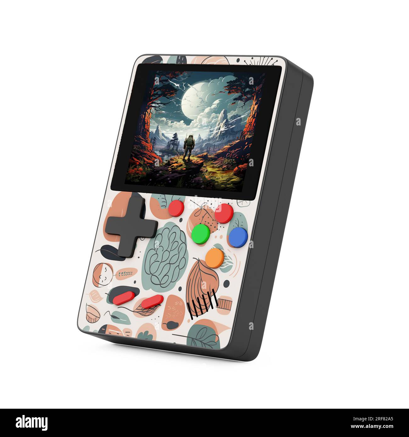 Retro Geek Gaming Gamepad with Abstract Video Game on the Screen on a ...