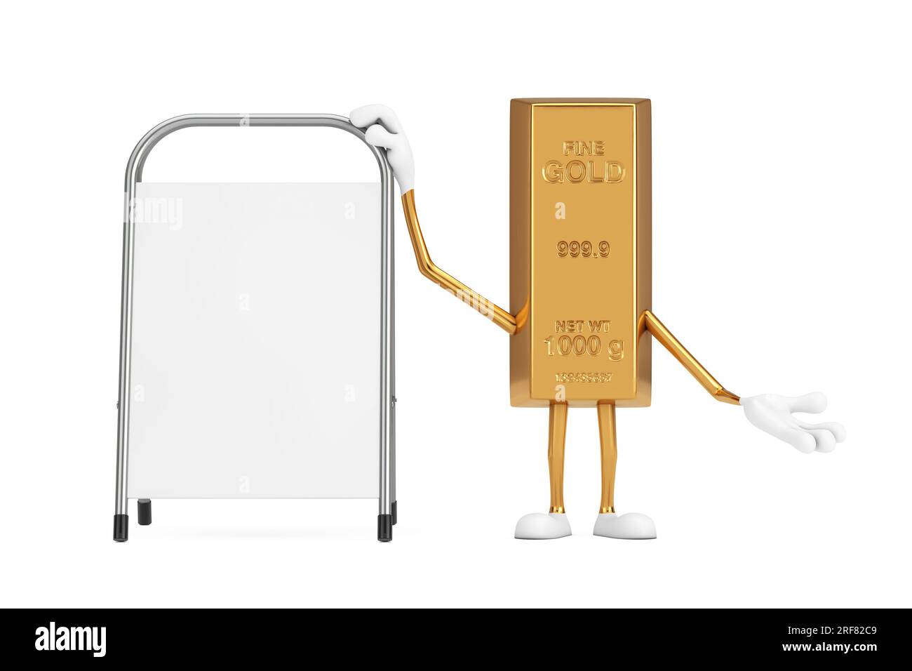 Golden Bar Cartoon Person Character Mascot with White Blank Advertising ...