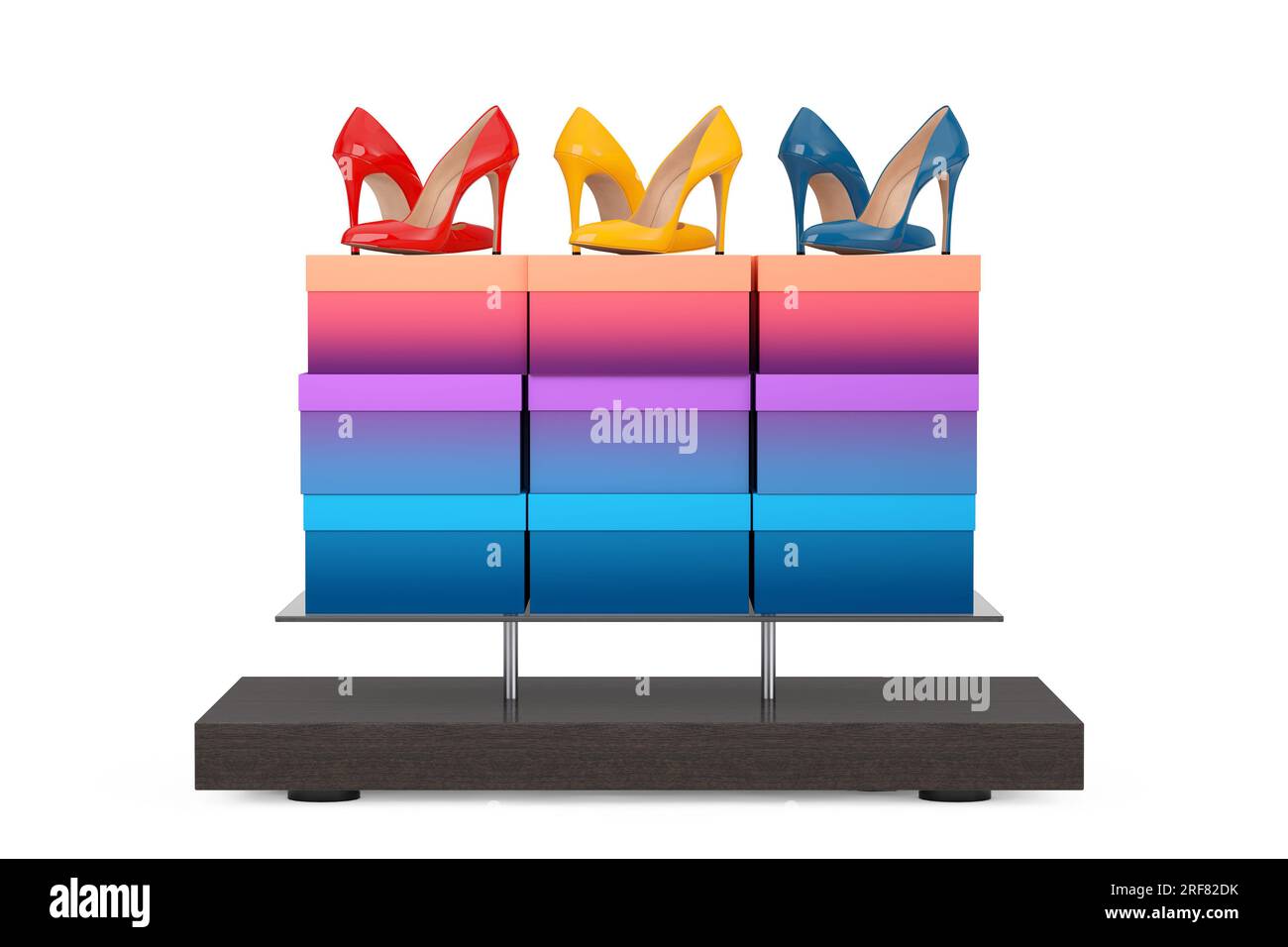 Store Product Display Showcase Rack Shelves with Woman Shoe Boxes and ...