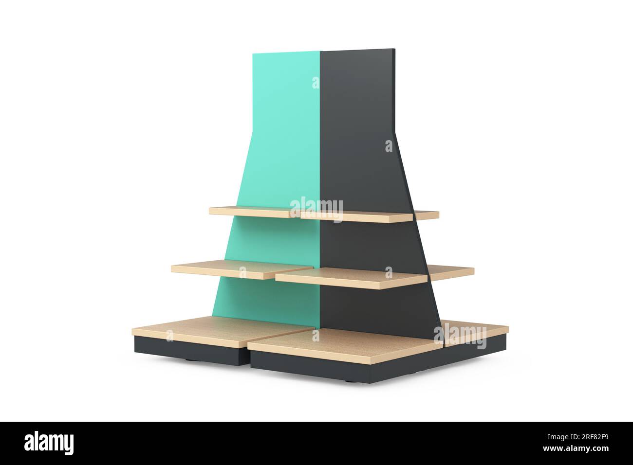 Empty Wooden Store Product Display Showcase Rack Shelves on a white ...