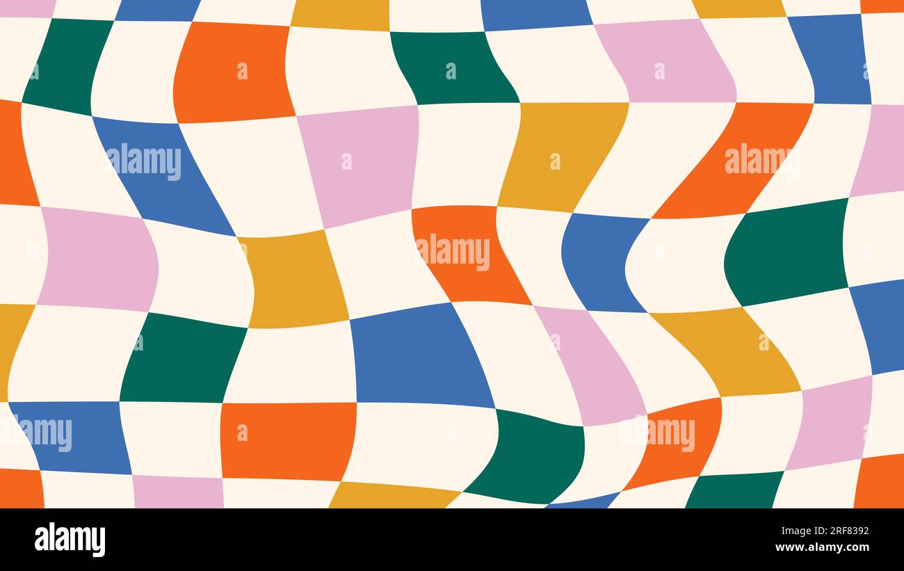 Groovy checkered colorful background. Abstract twisted chessboard retro ...