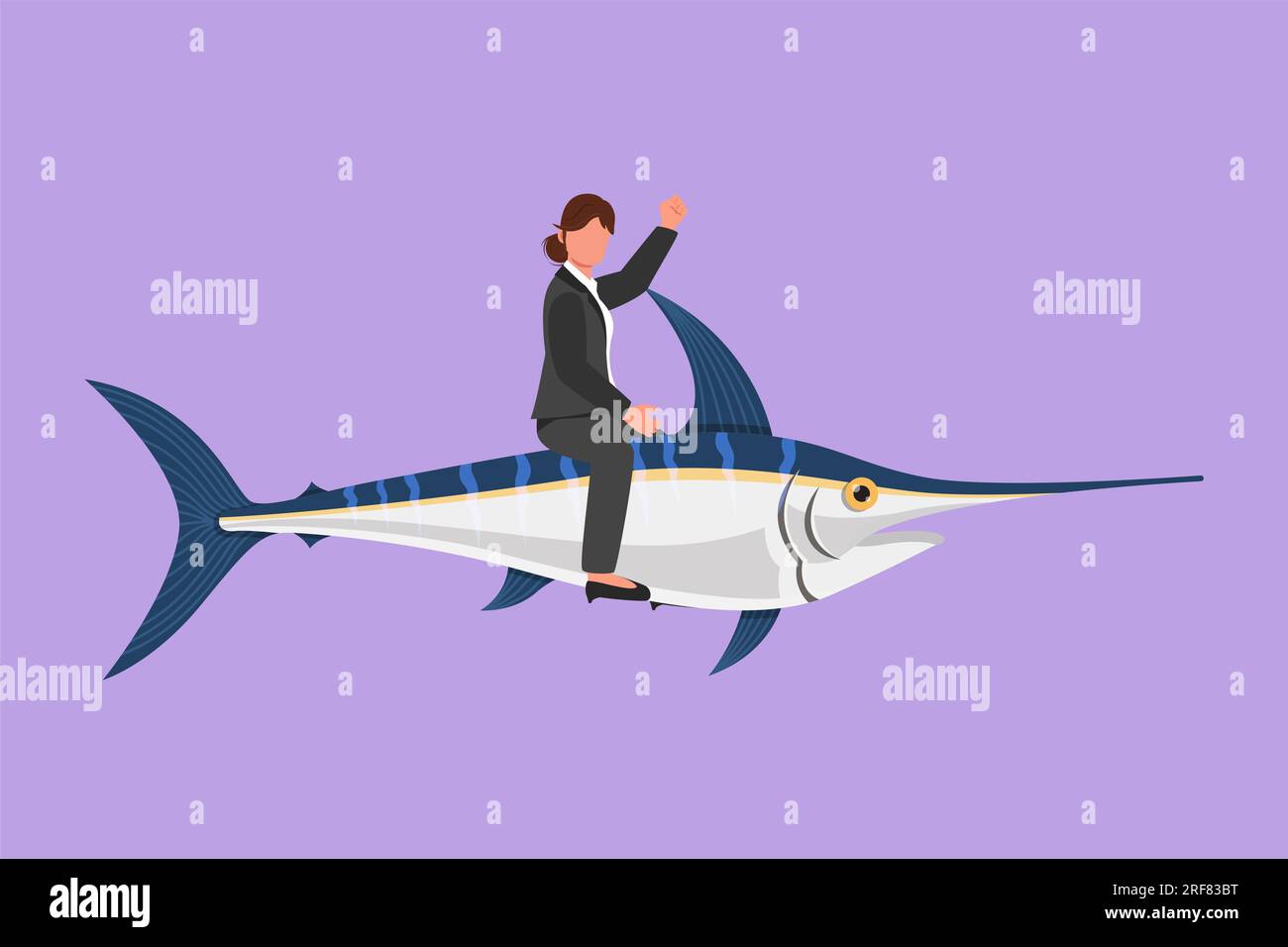 Graphic flat design drawing brave businesswoman riding huge dangerous ...