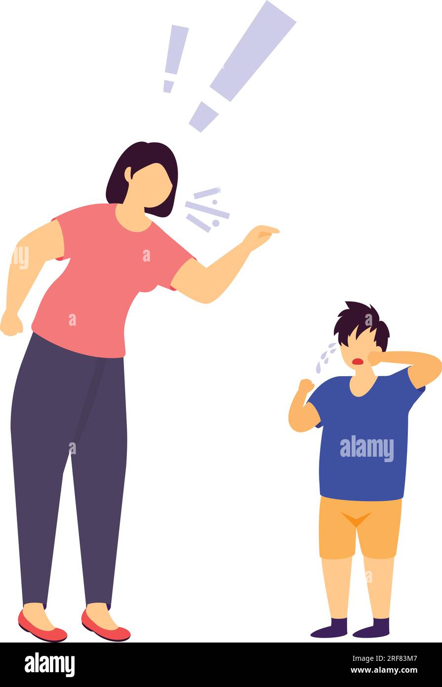 Angry mother screaming at naughty son concept, woman trying to ...