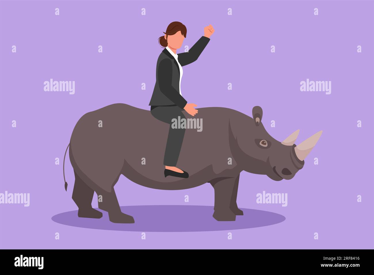Character flat drawing of businesswoman riding rhinoceros symbol of ...