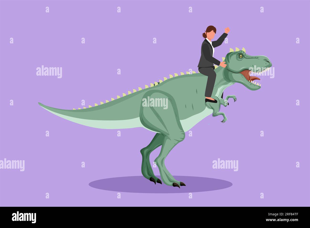 Cartoon flat style drawing brave businesswoman riding huge dangerous ...