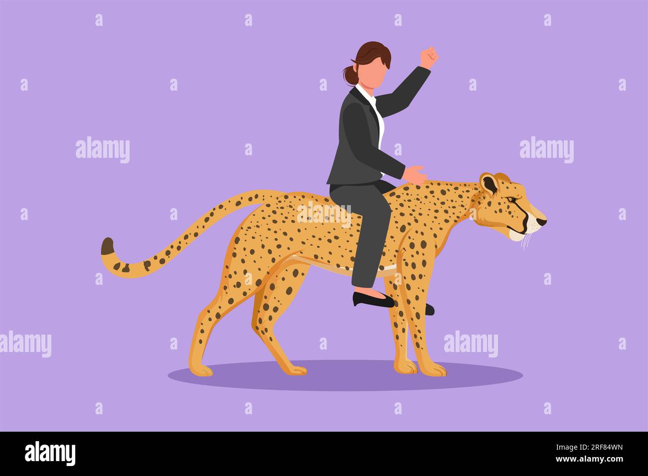 Cartoon flat style drawing businesswoman riding cheetah symbol of ...