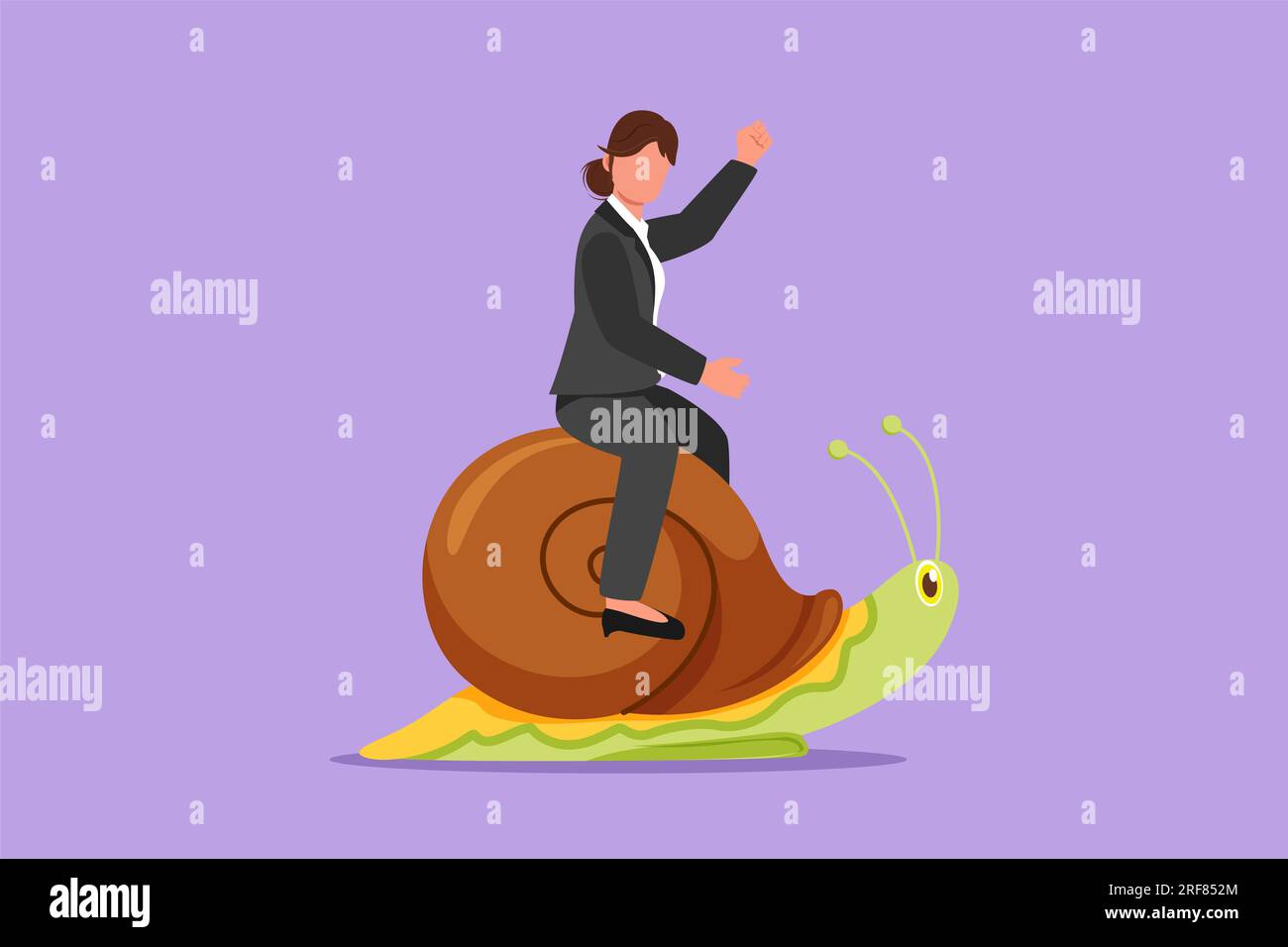 Graphic flat design drawing pretty businesswoman rides snail. Weak ...