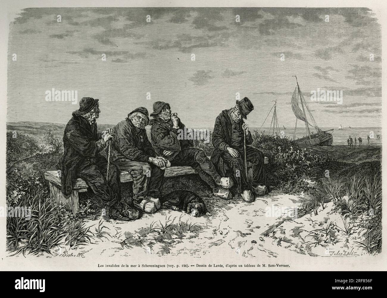 Les invalides de la mer a Schevningen( Pays Bas), gravure d'apres un ...
