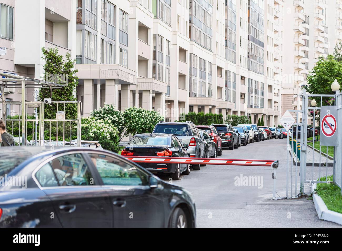 Automatic Barrier Gate, private parking of residential building. Row of ...