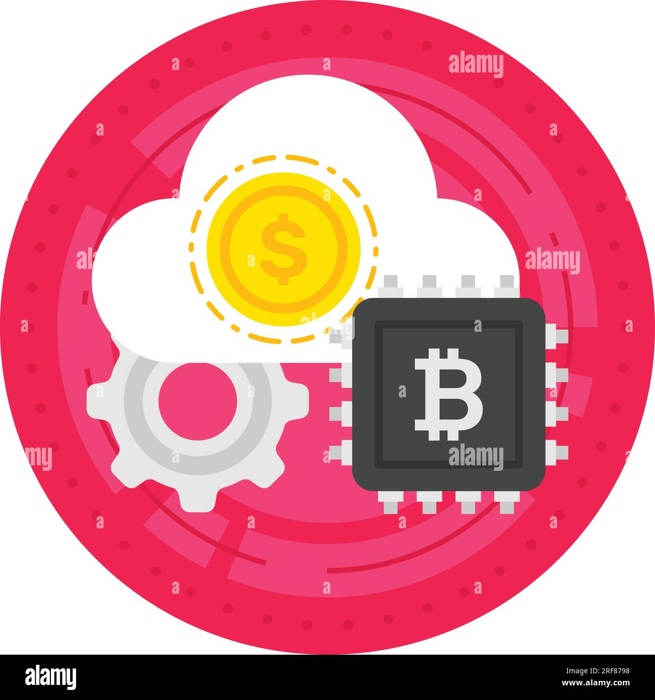 Cryptocurrency Mining using Remote Machine Vector Icon Design, Cloud Processing Symbol ...