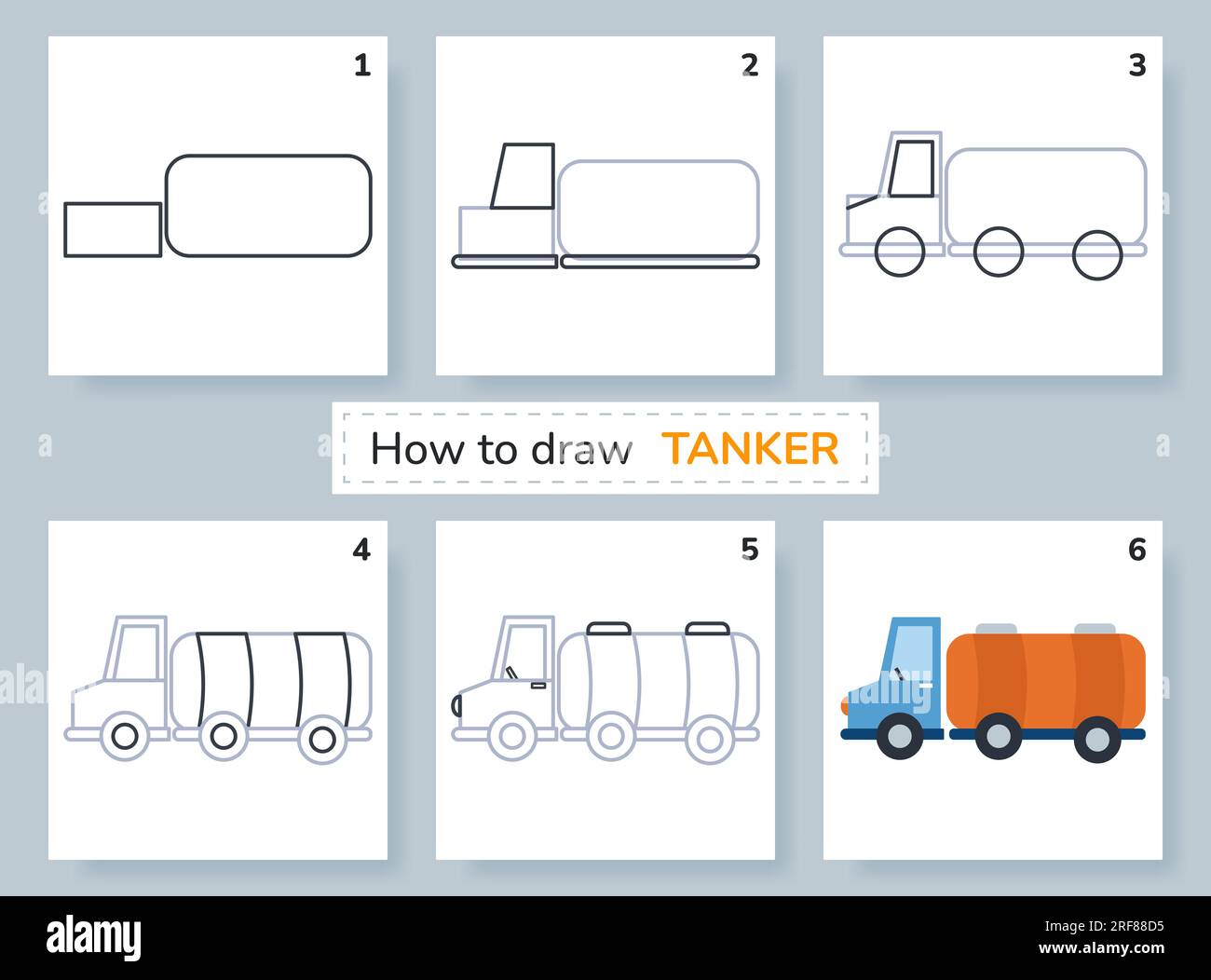 Drawing lesson for kids. How to draw tanker Stock Vector Image & Art ...