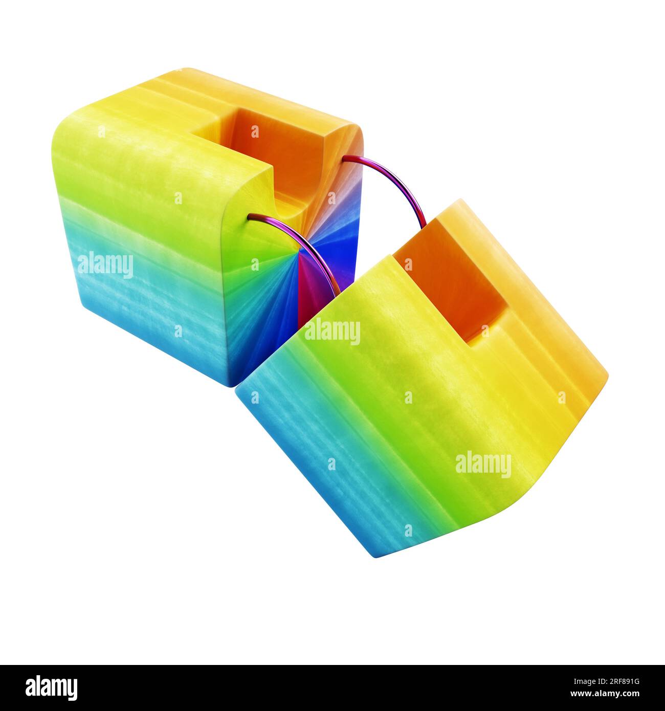 Abstract geometrical shapes two linked colorful boxes isolated on white ...