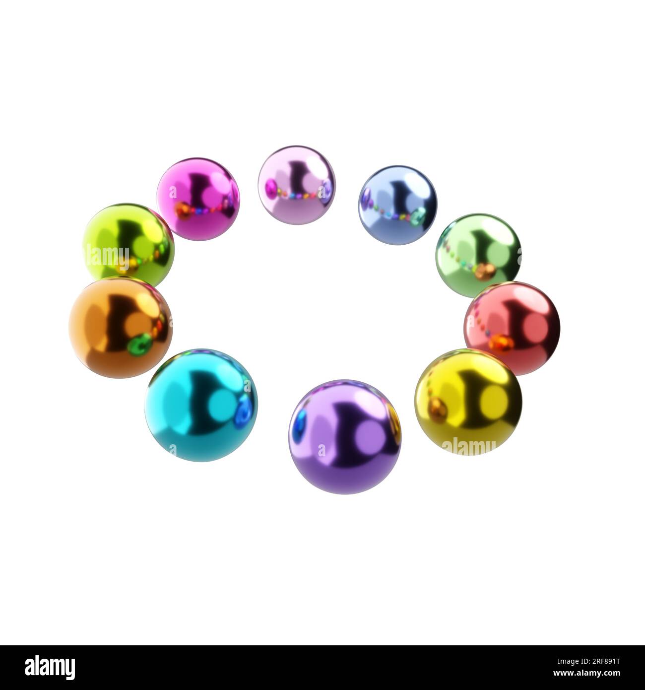 Abstract geometrical shapes circle formered of colorful chrome spheres ...
