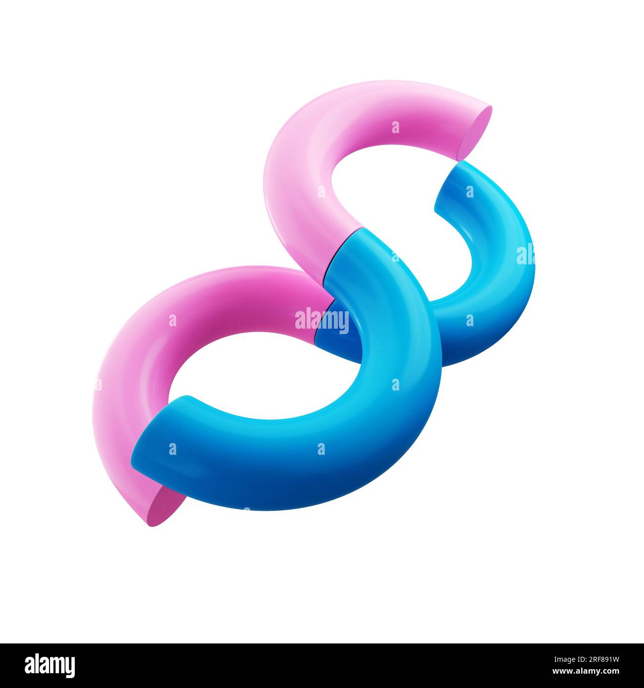 Abstract geometrical bolded shapes pink and blue bended cylinders ...