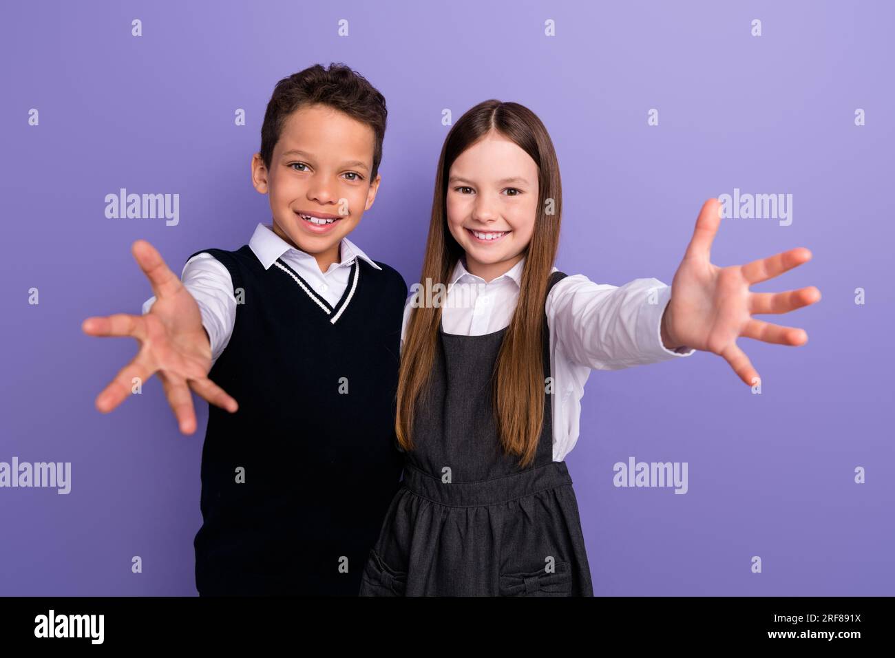 Photo of best buddies classmates boy girl invite new pupil to class ...