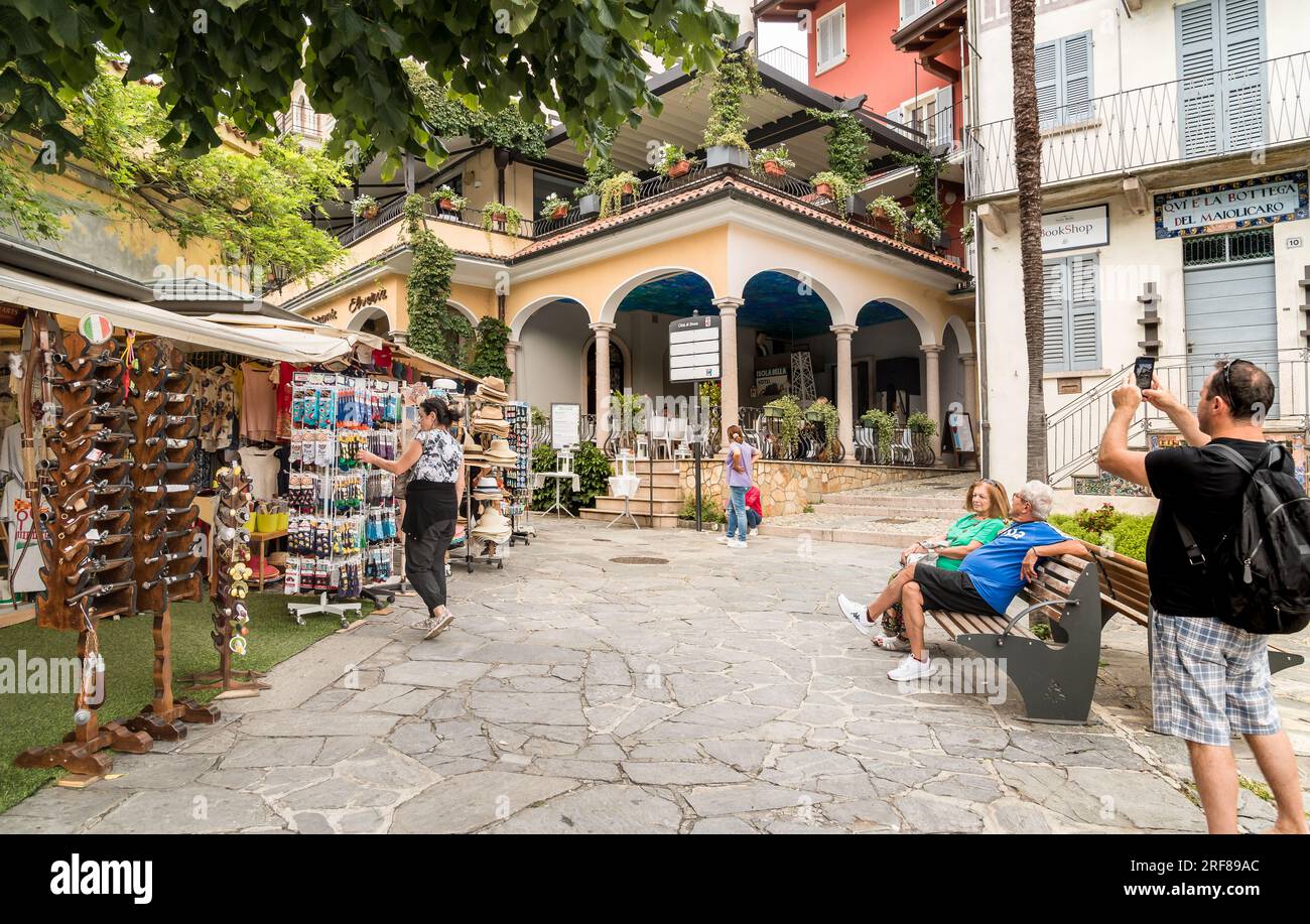 Stresa, Piedmont, Italy - September 6, 2022: Historic center with bars ...