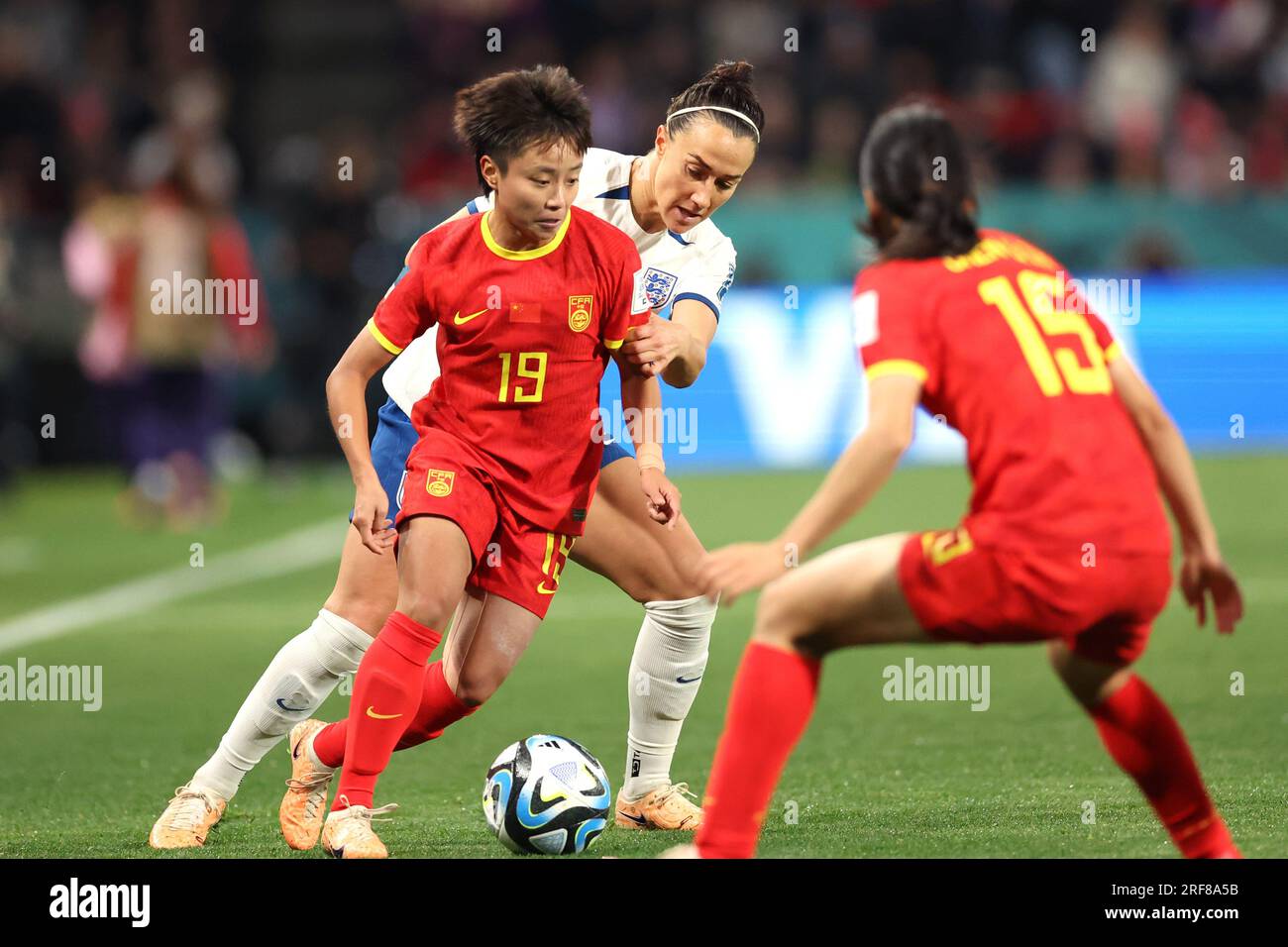 Adelaide, Australia. 1st Aug, 2023. China's Zhang Linyan (L) breaks through during the Group D ...