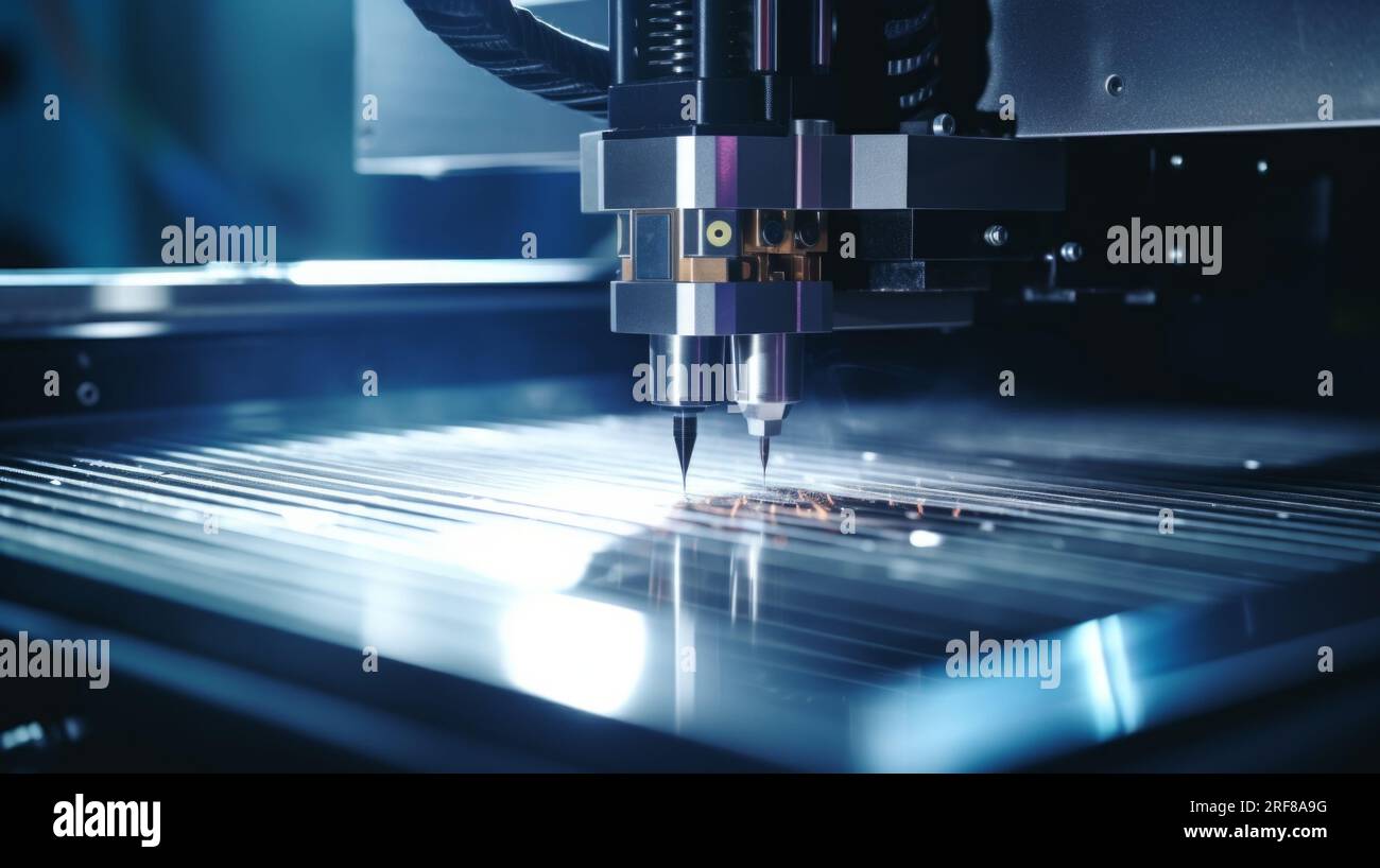 CNC milling machine in operation cutting steel in a high-tech ...