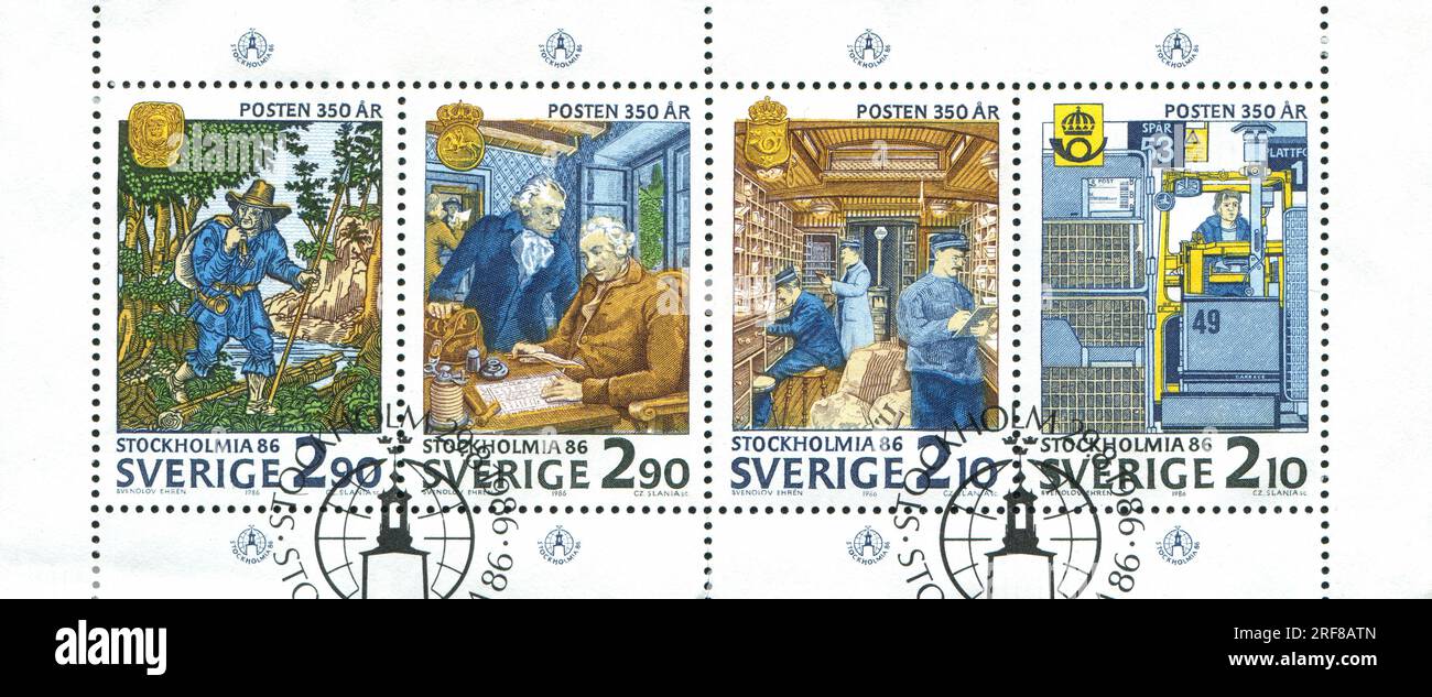 SWEDEN - CIRCA 1986: stamp printed by Sweden, shows Postman, circa 1986 ...