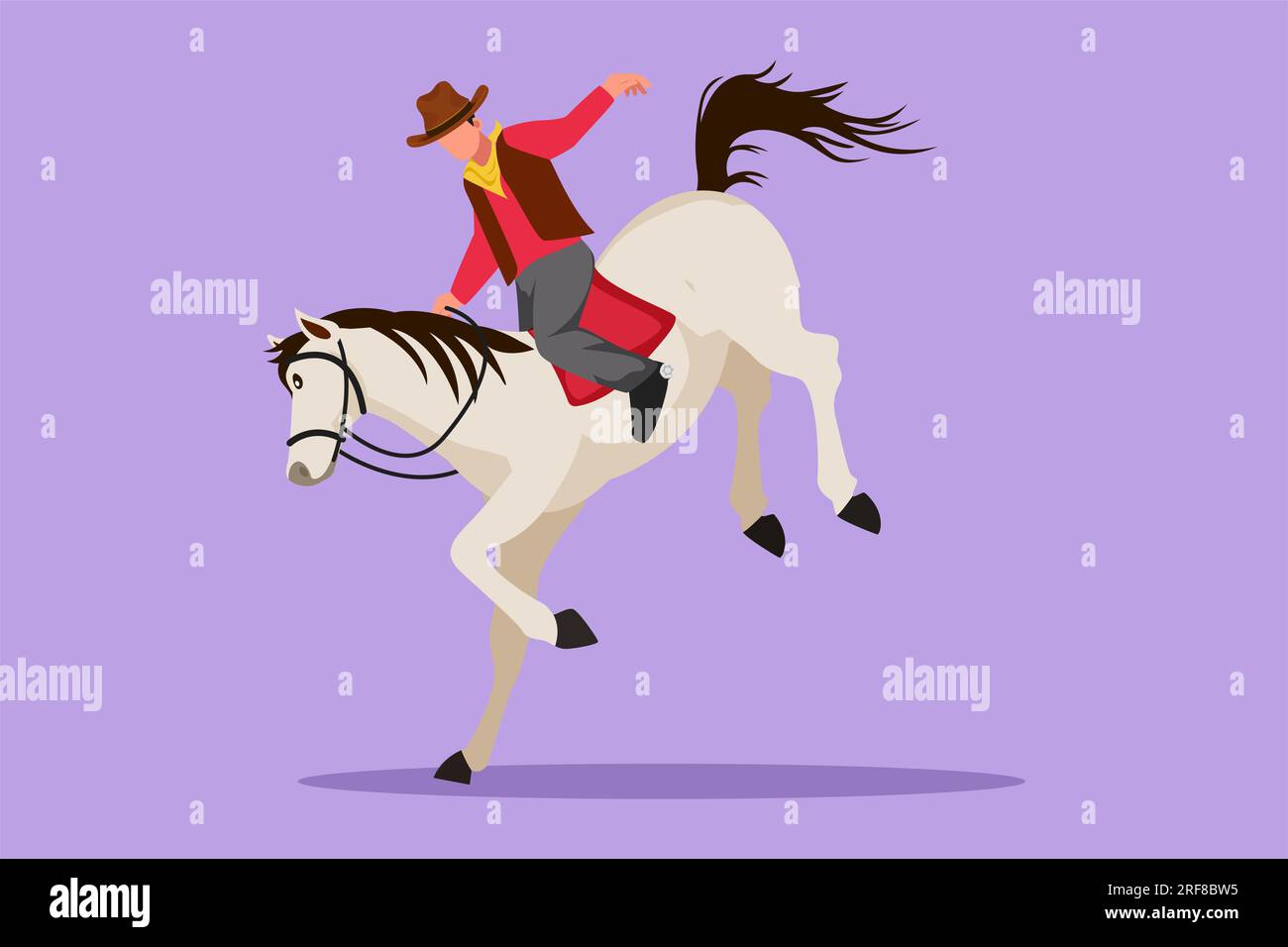 Graphic flat design drawing of strong and brave cowboy on wild horse ...