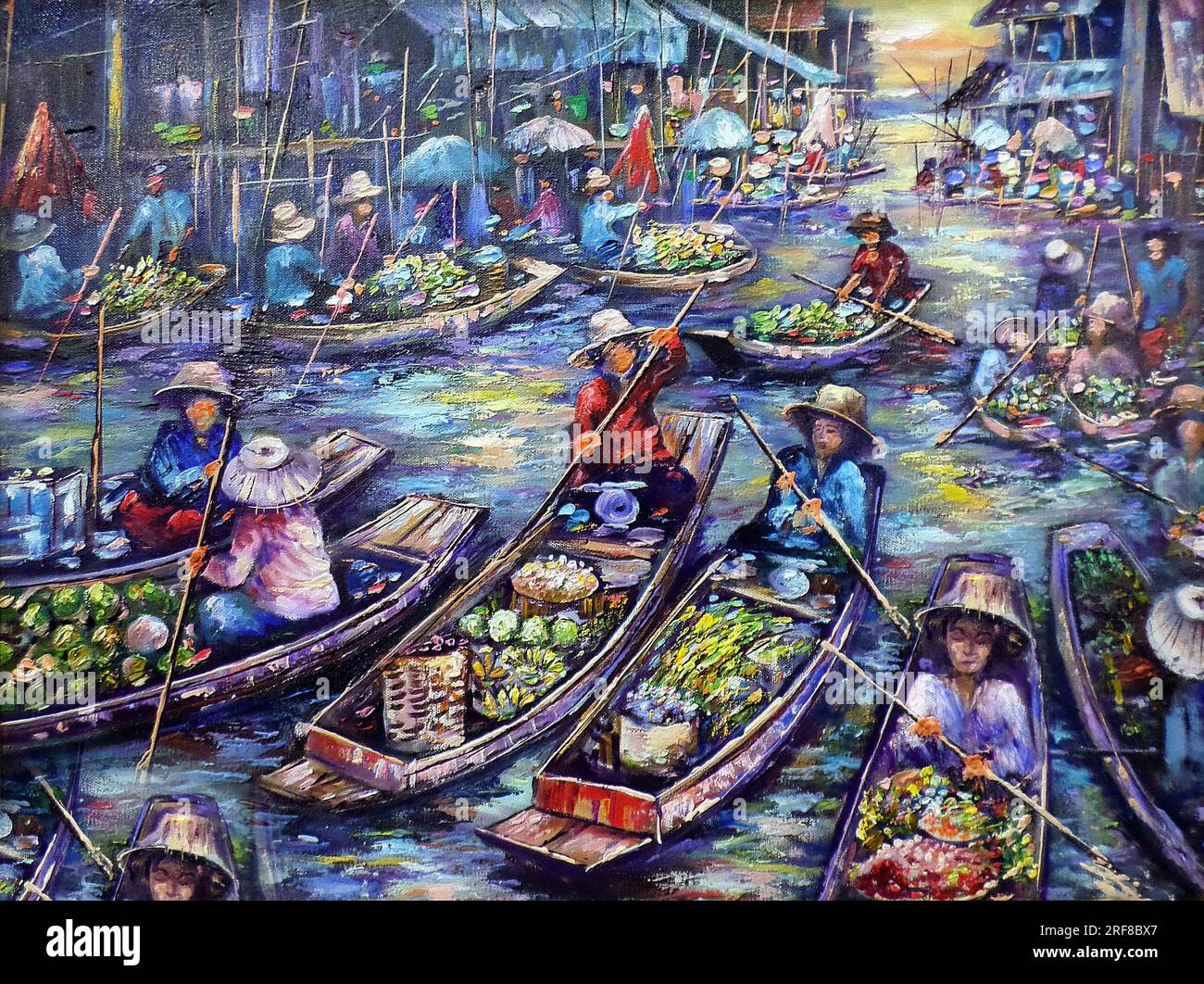 Art painting Oil color dumnoen saduak Floating market Thailand Stock ...