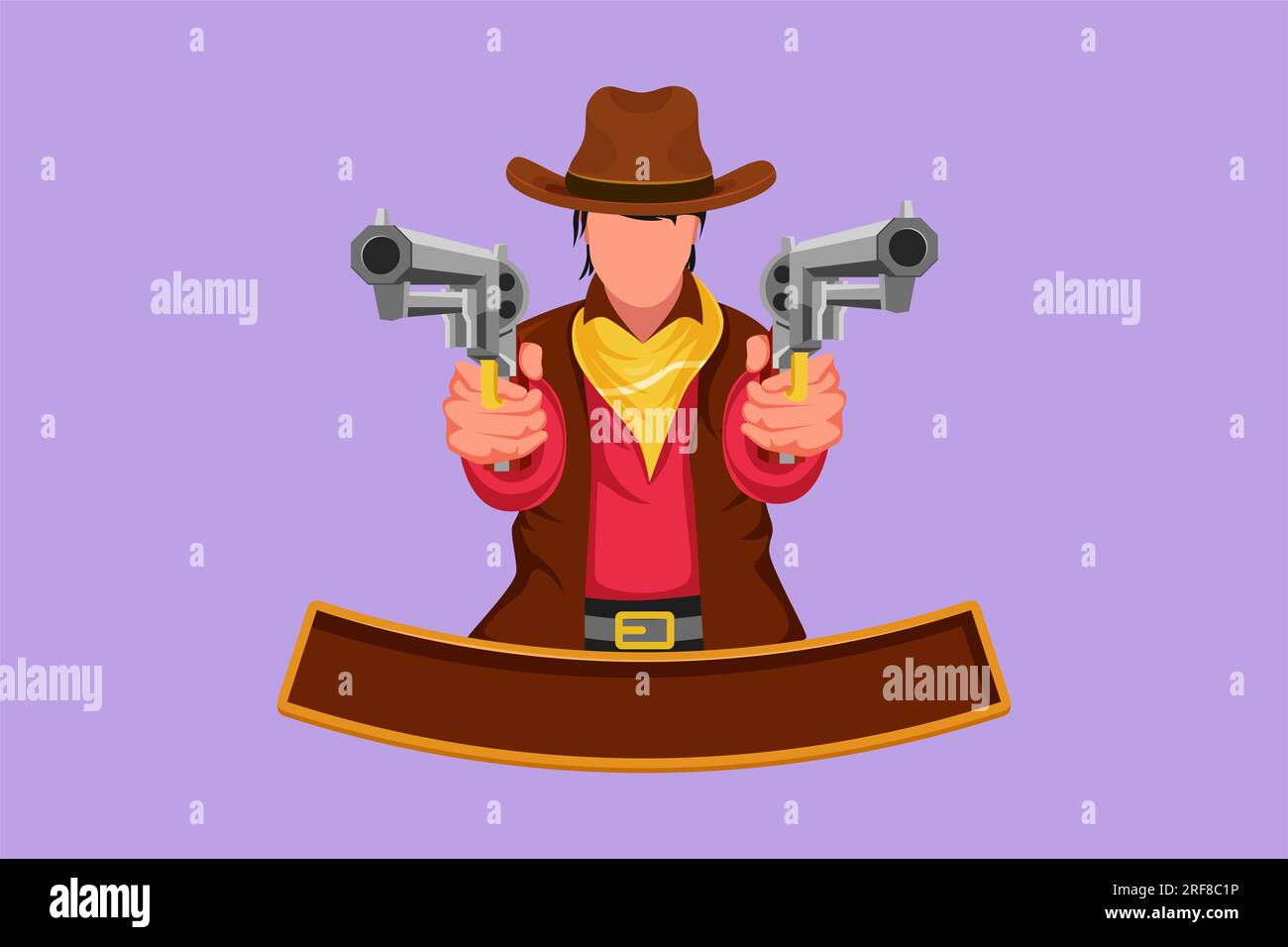Character flat drawing stylized wild west gunslinger holding two guns ...