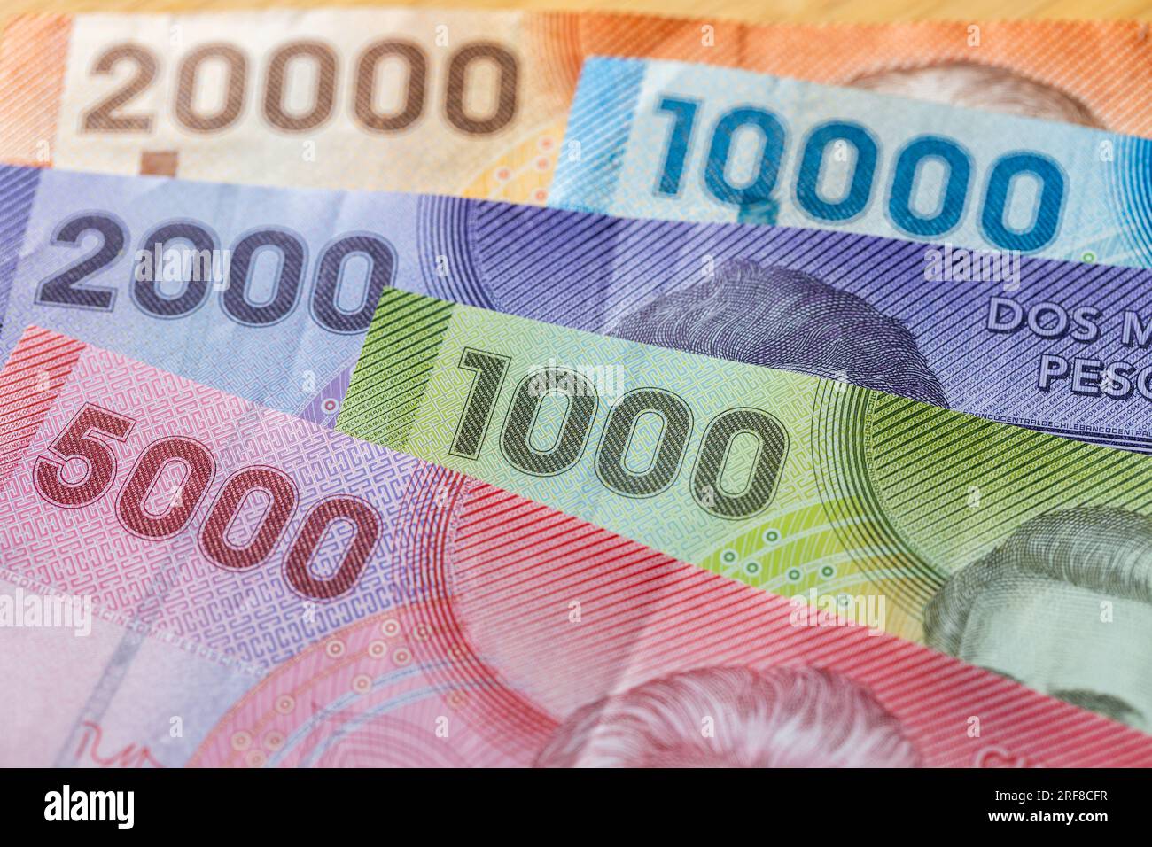Chile money, Financial concept, Chilean pesos, all paper banknotes ...