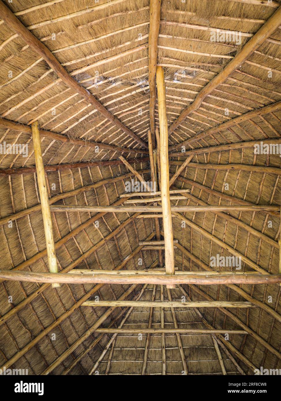 big wooden roof made of tropical wood and straw Stock Photo - Alamy