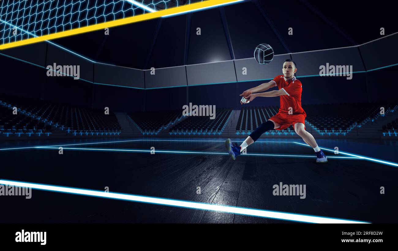 You ngma, professional volleyball player in motion, training, hitting a ...