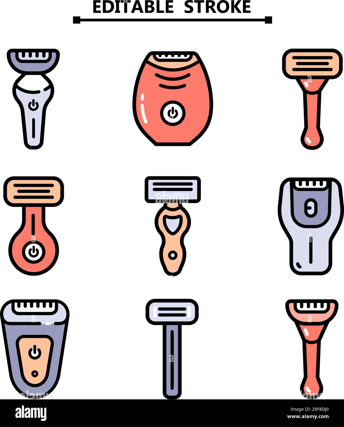 Shaving razors isolated color icon set. Editable stroke. Vector ...